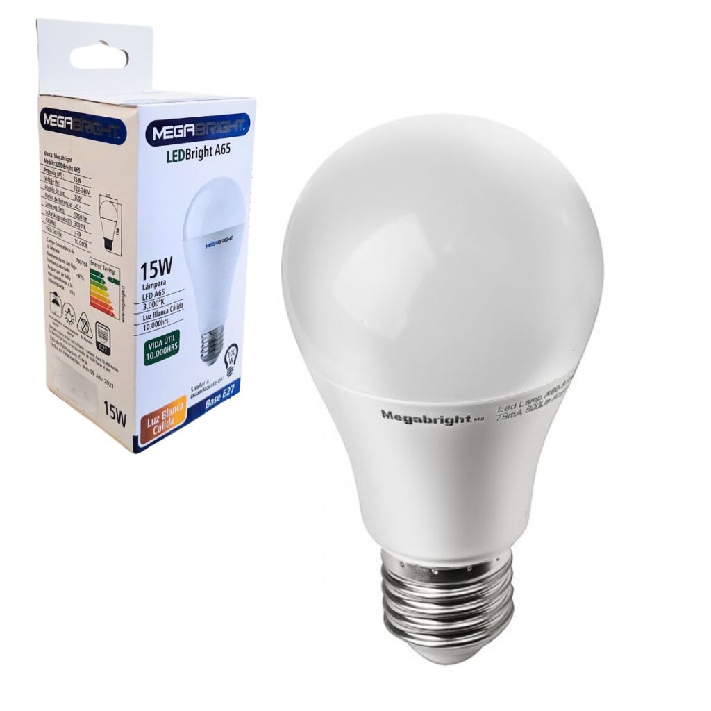 Ampolleta 15w Luz Led Blanca Cálida A65 3000k Megabright - Alba Hogar